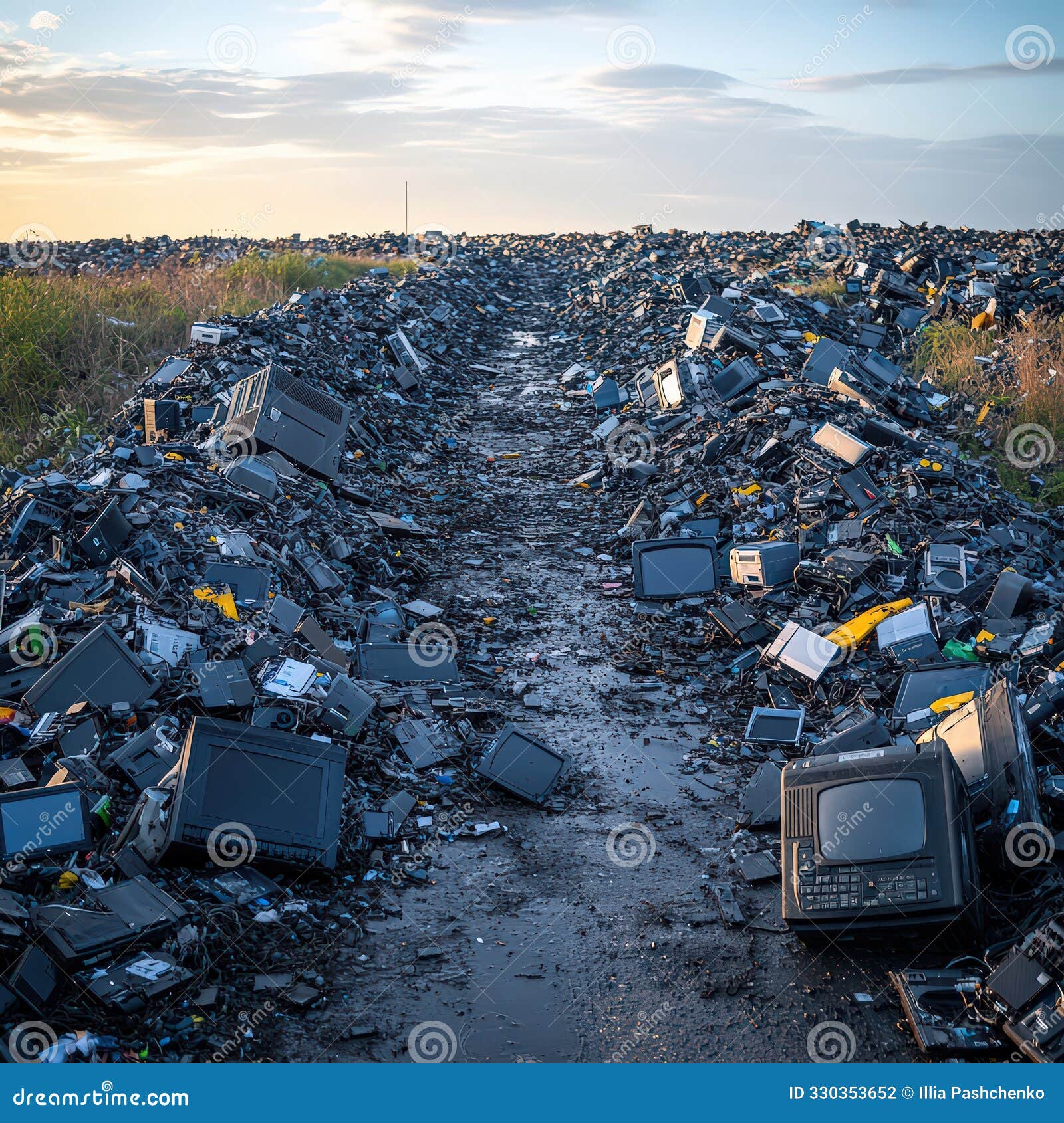 A Landfill Site with Piles of Electronic Waste Stock Illustration ...