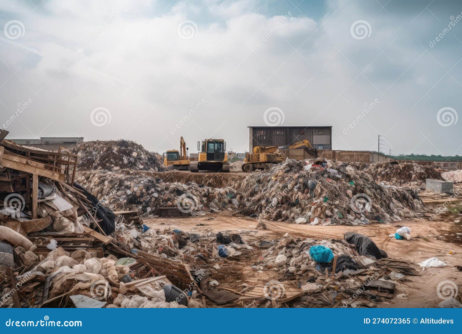 Landfill with Waste Sorting and Recycling Facility, Where Materials are ...