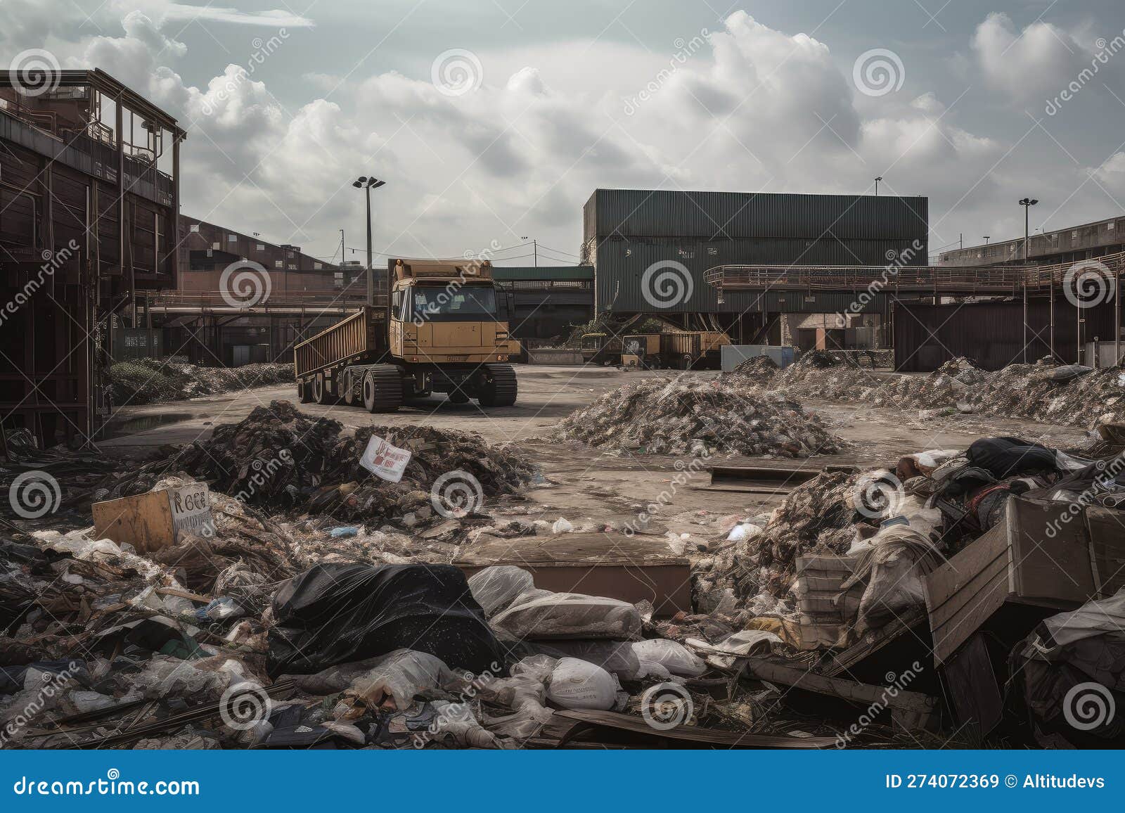 Landfill with Waste Sorting and Recycling Facility, Where Materials are ...