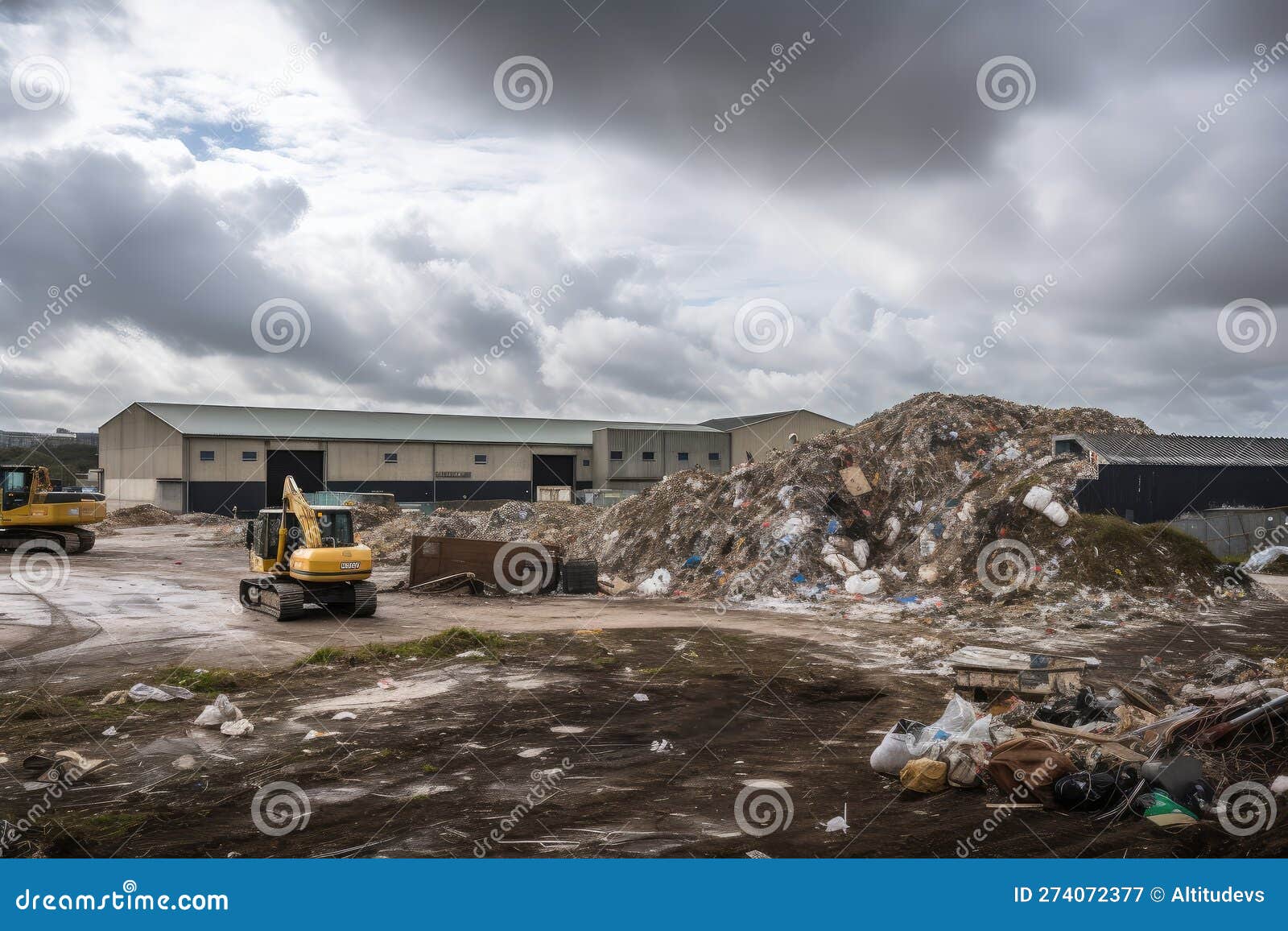 Landfill with Waste Sorting and Recycling Facility, Where Materials are ...