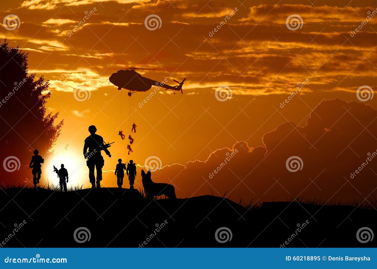 Landing of Army Soldiers at Sunset Stock Image - Image of sniper, armed ...