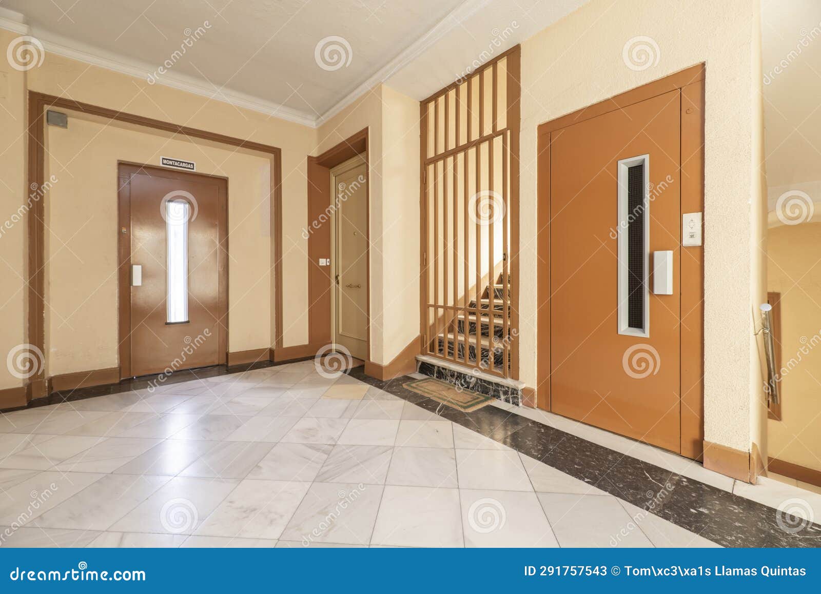 Landing of a Building on the Highest Floor with Several Elevators and a ...