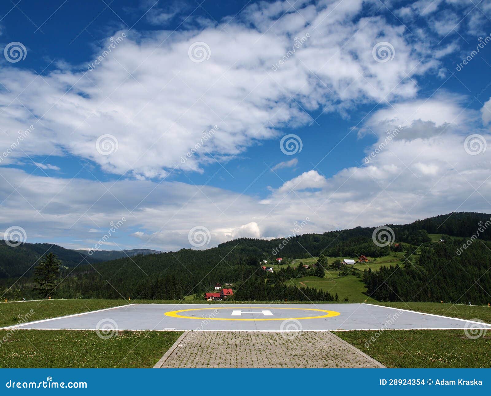 Landing Field for the Helicopter in Mountains Stock Photo - Image of ...