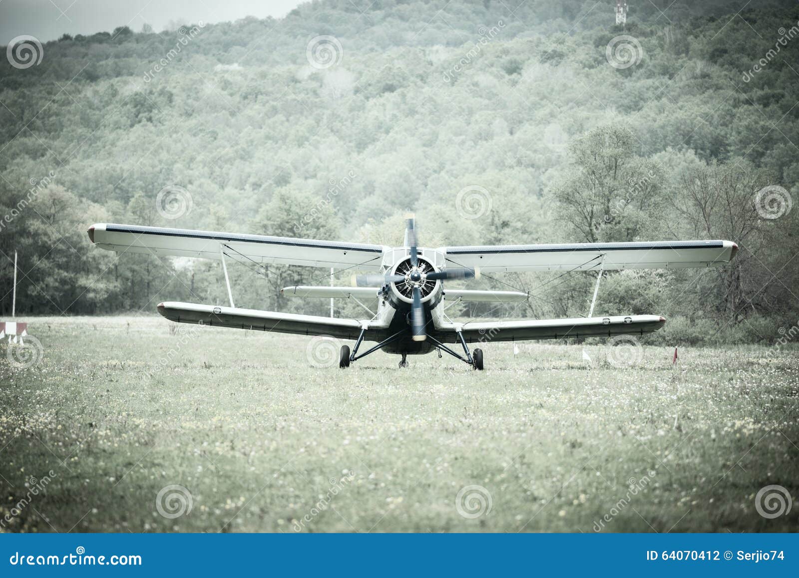 Landing of the Old Retro Plane. Stock Photo - Image of cloud, machine ...