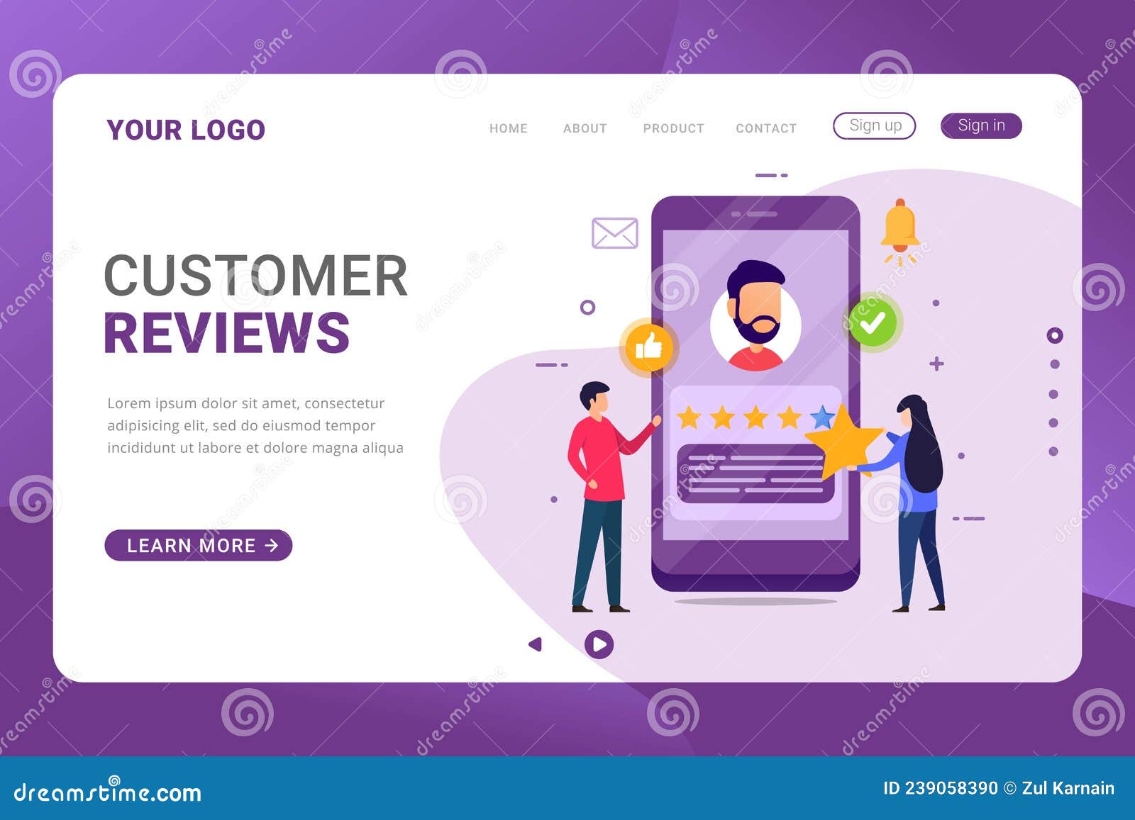 Landing Page Template Customer Reviews and Feedback Design Concept ...