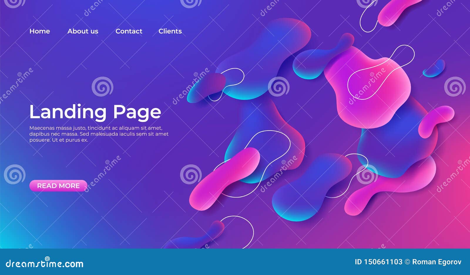Landing Page Abstract Template. Fluid Website 3D Bubble Shapes ...
