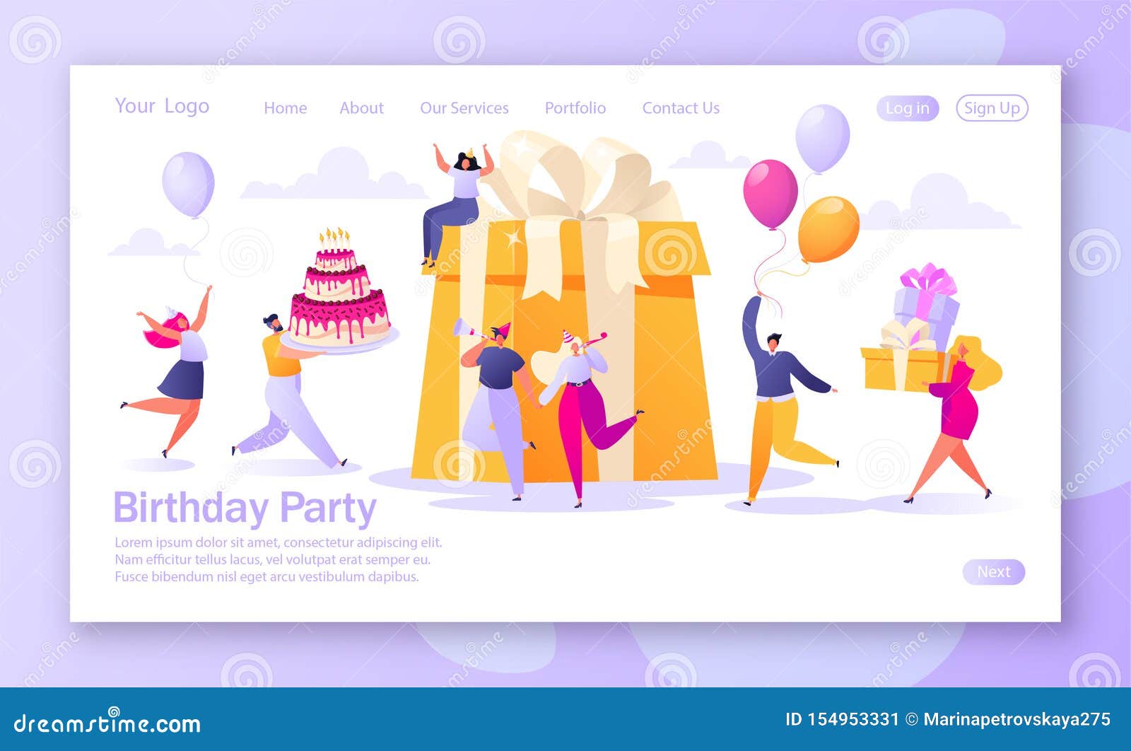 Concept of Landing Page with Birthday Celebration Theme for Mobile ...