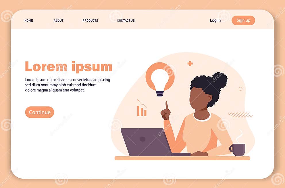 Landing Page, the Black Woman at His Desk Works on a Laptop and Drinks ... Landing Page, the Black Woman at His Desk Works on a Laptop and Drinks ...