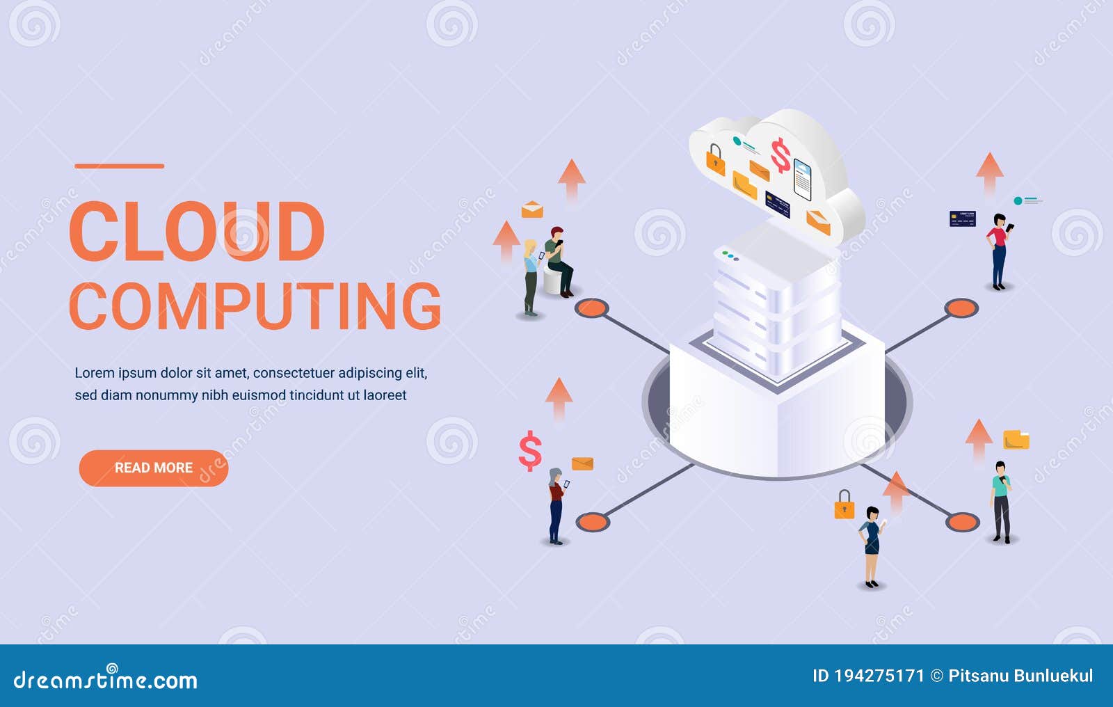 Landing Page of Cloud Computing Template Vector Illustration Stock ...