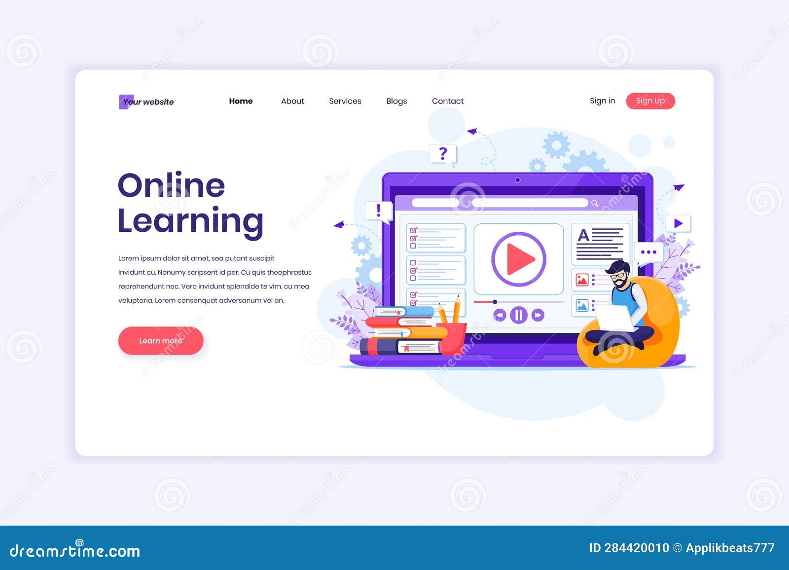 Landing Page Design Concept of Online Learning, a Man Learning Online ...