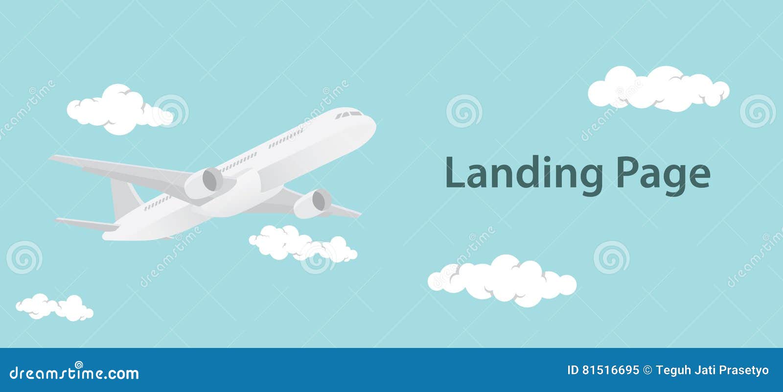Landing Page Design Illustration with Aero Plane and Text Stock Vector ...
