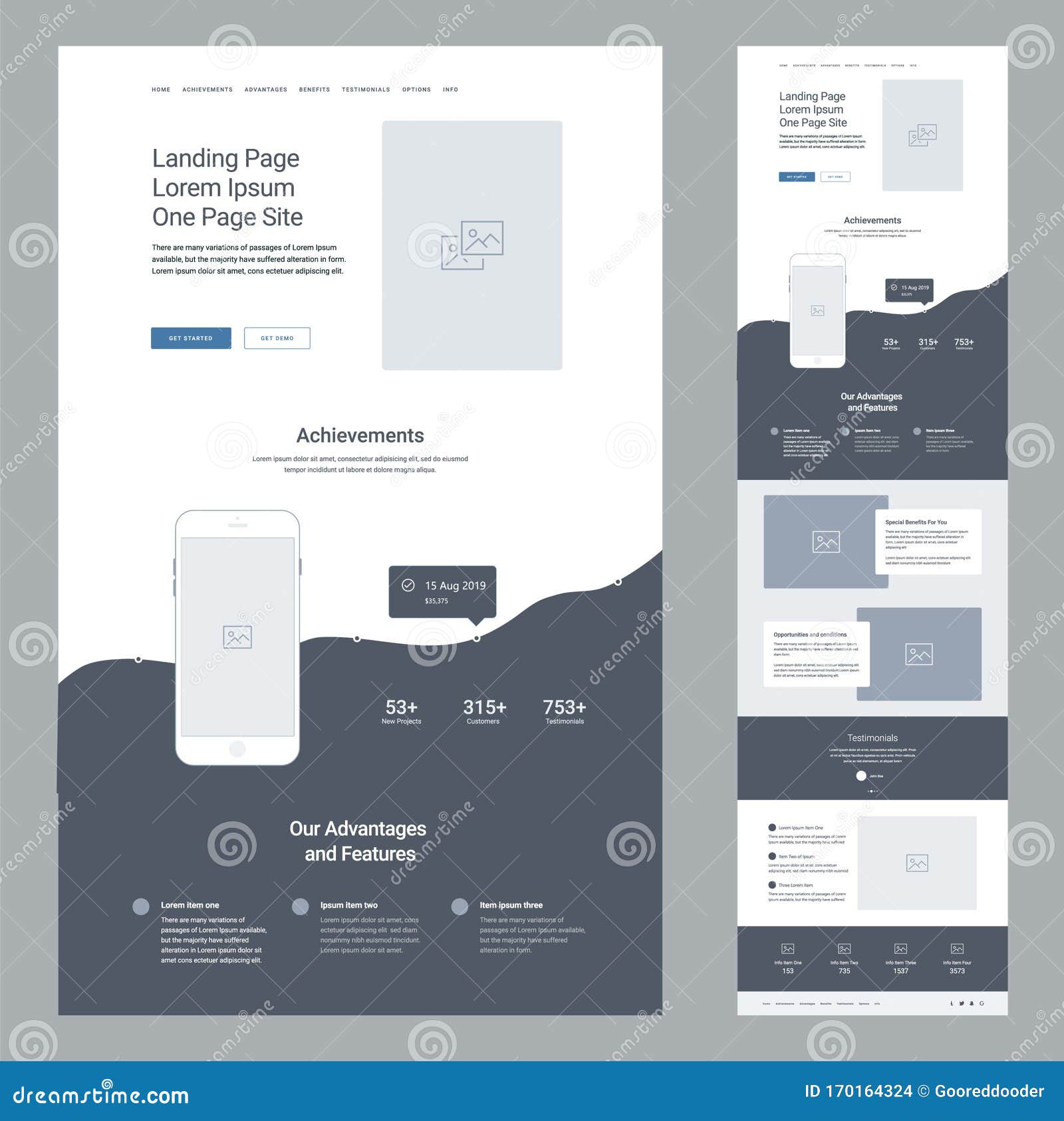 Landing Page Design Template For Business. One Page Website Wireframe ... Landing Page Design Template For Business. One Page Website Wireframe ...