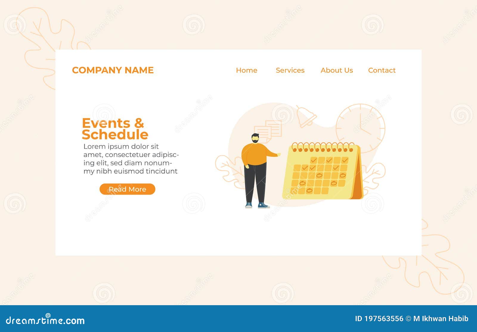 Landing Page for Events and Schedule with Big Calender Flat Design ...