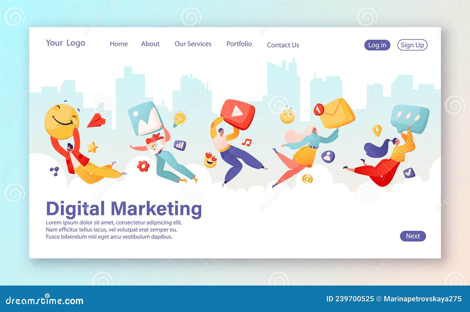 Landing Page, Web Design, Template Concept of PR, Advertising, Digital ...