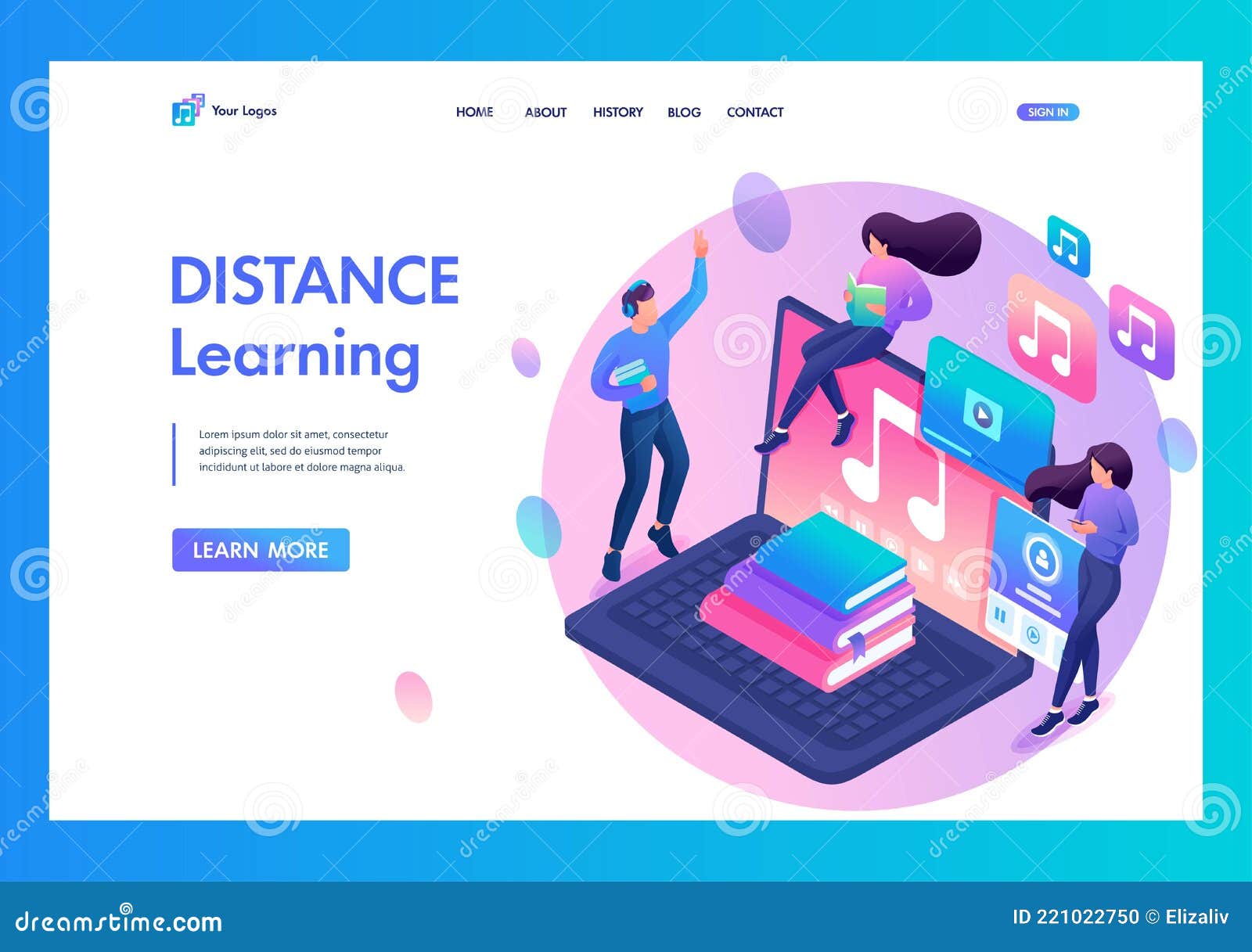 Landing Page Isometry. Online Learning Class, Students Go Online from ...