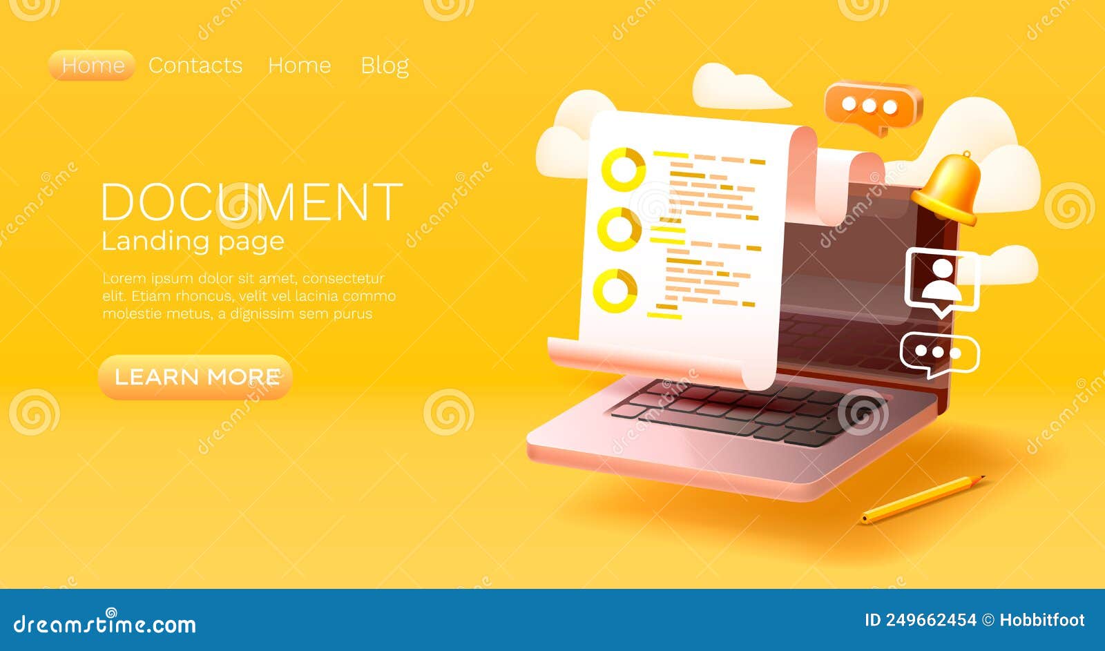 Landing Page Laptop Document, Banner Message. Vector Stock Vector ...