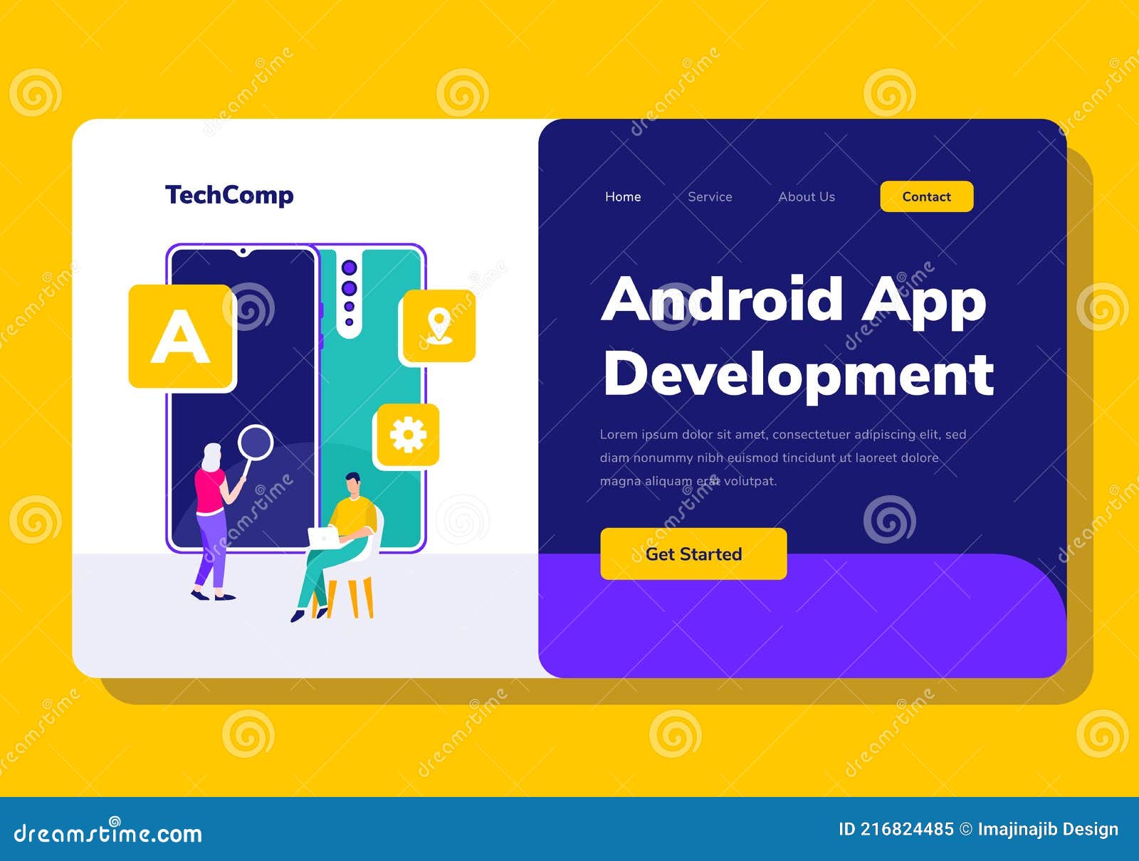 Landing Page Menschen Entwicklung Android App Programmierung Vektor Illustration Vektor ...