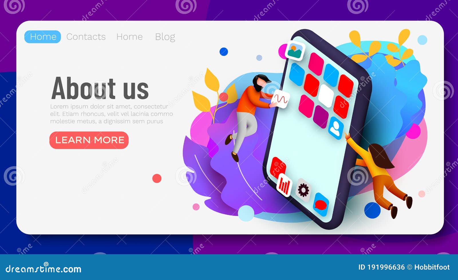 Landing Page. Modern Banner Template With Tiny People And Giant ...