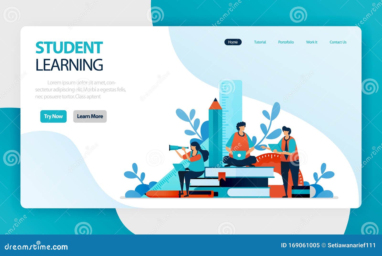 Landing Page For Student Learning And Education. Student Study. Online ...