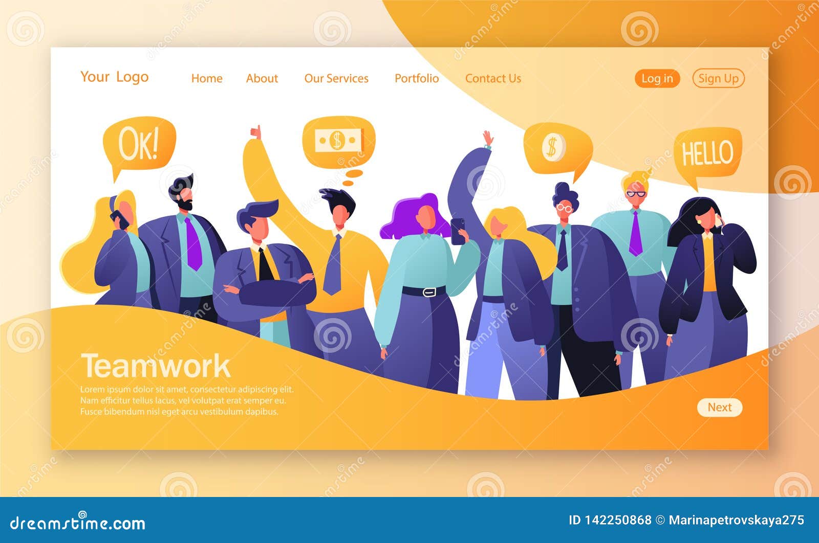 Concept of Landing Page on Teamwork Theme. Vector Illustration for ...
