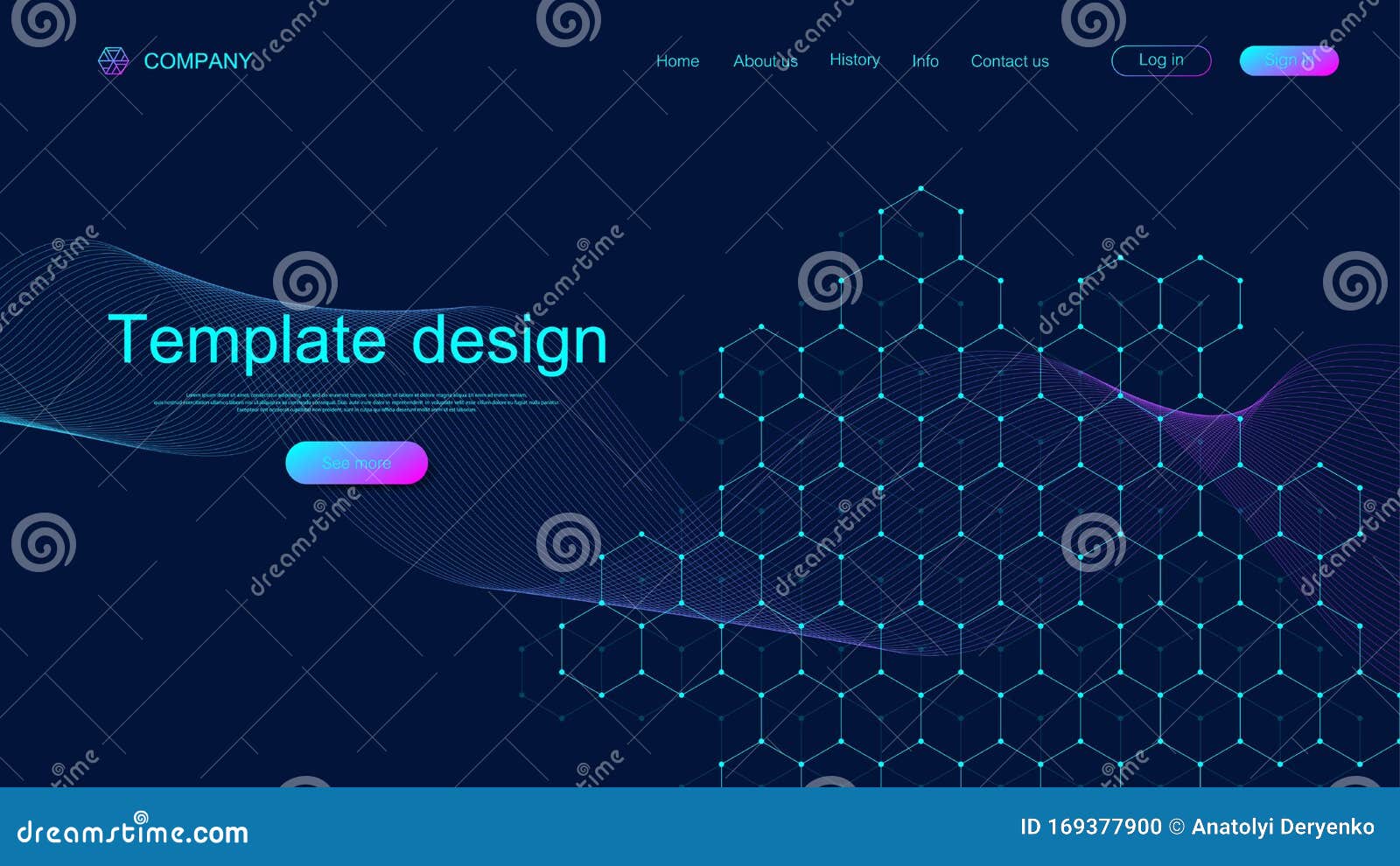 Landing Page Tech Background with Colorful Dynamic Waves and Hexagonal ...