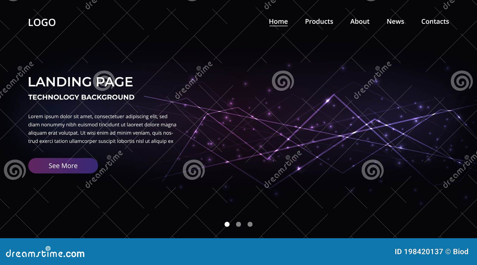Landing Page Technology Dark Website Template Design. Vector ...