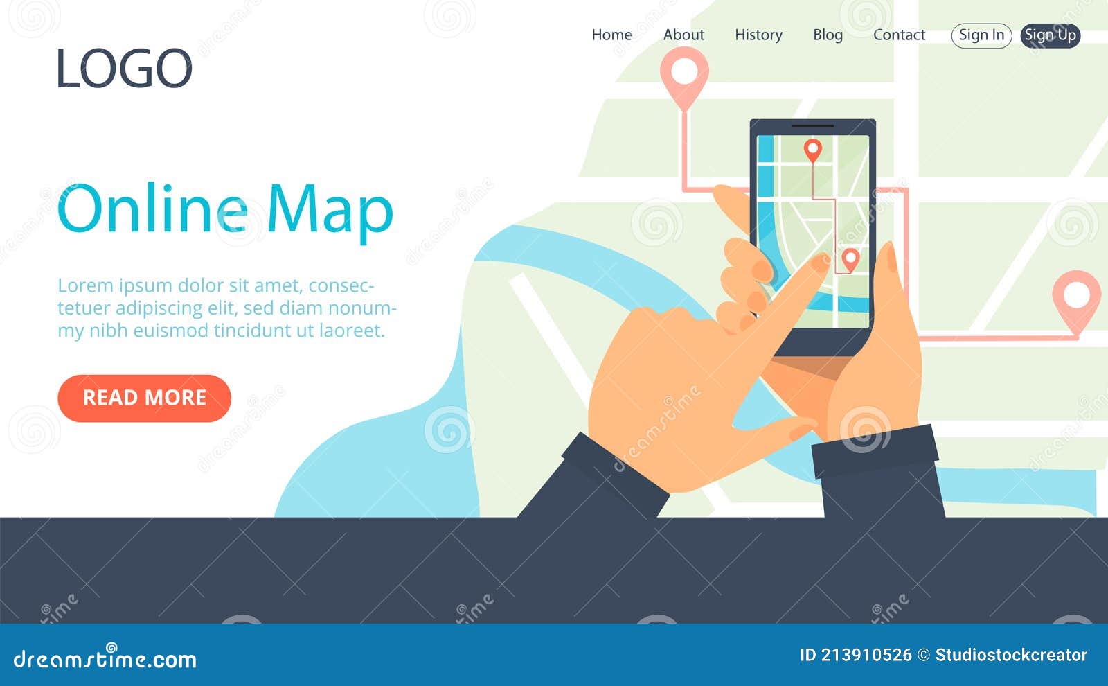 Landing Page Template Composition. Flat Cartoon Style Illustration with ...