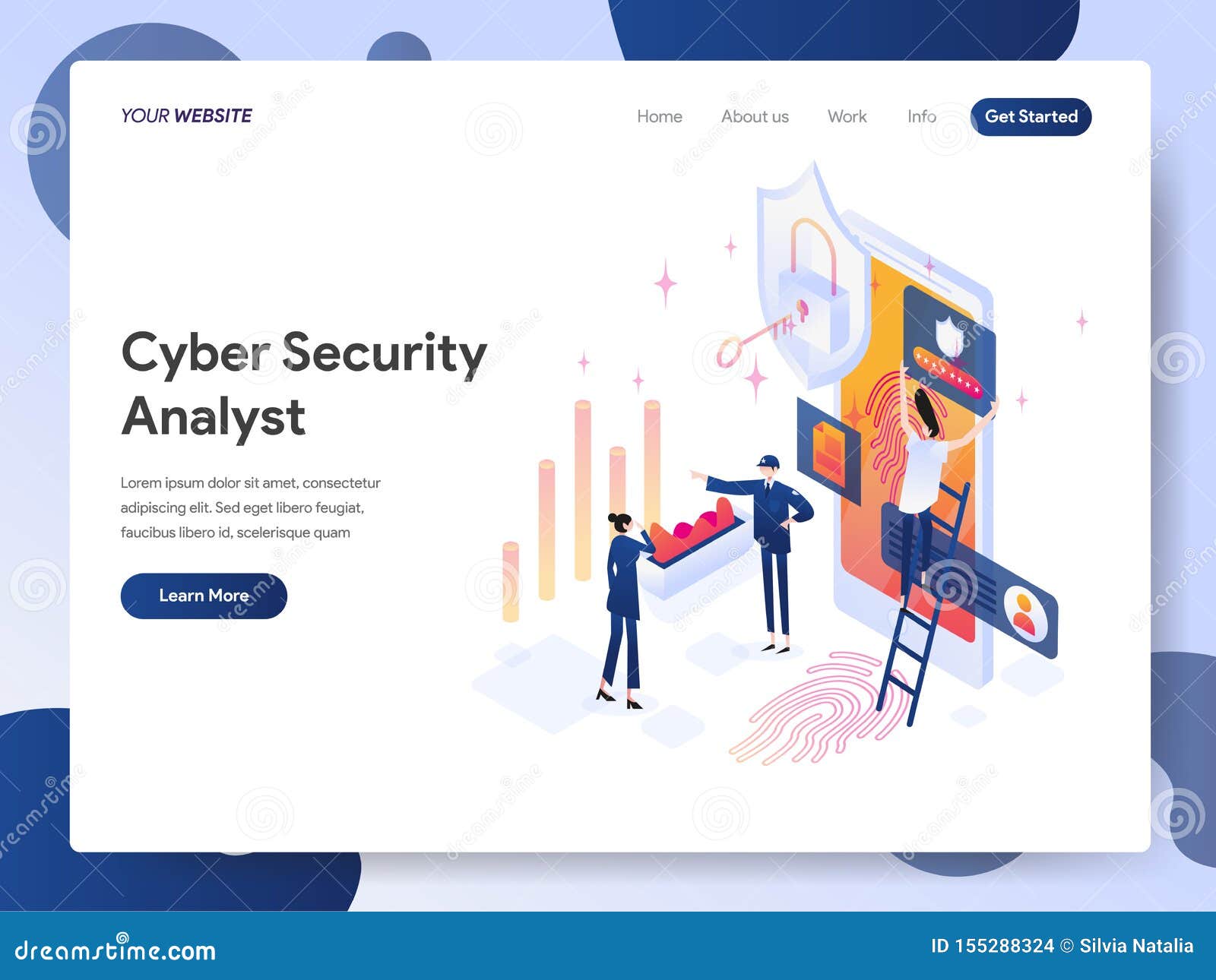 Landing Page Template of Cyber Security Analyst Isometric Illustration ...