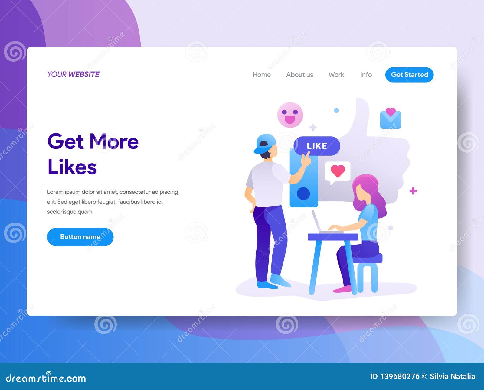 Landing Page Template of Get More Likes Concept. Modern Flat Design ...