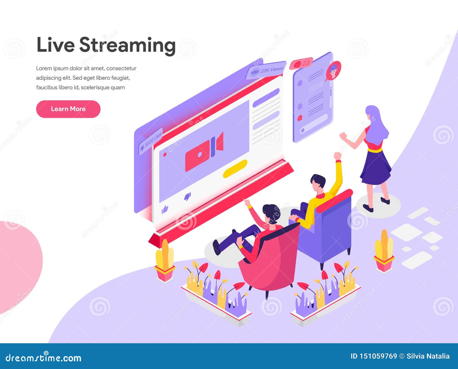 Landing Page Template of Live Streaming Isometric Illustration Concept ...