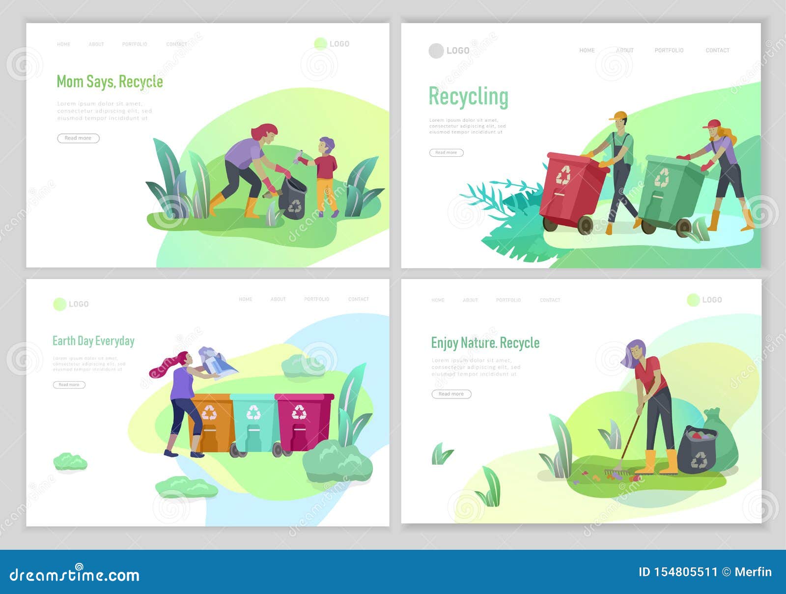 Landing Page Template with People Recycle Sort Garbage in Different ...