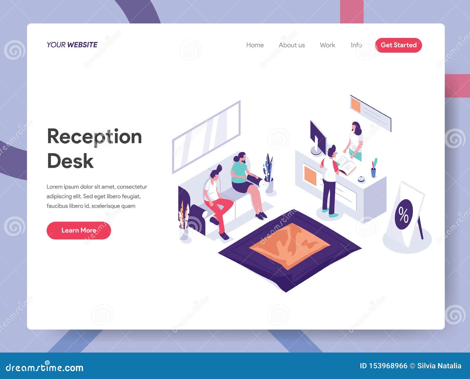 Landing Page Template of Reception Desk Illustration Concept. Isometric ...