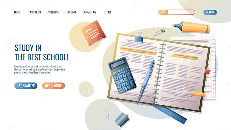 Landing Page Template with School Notebook, Notes, Calculator.Back To ... Landing Page Template with School Notebook, Notes, Calculator.Back To ...