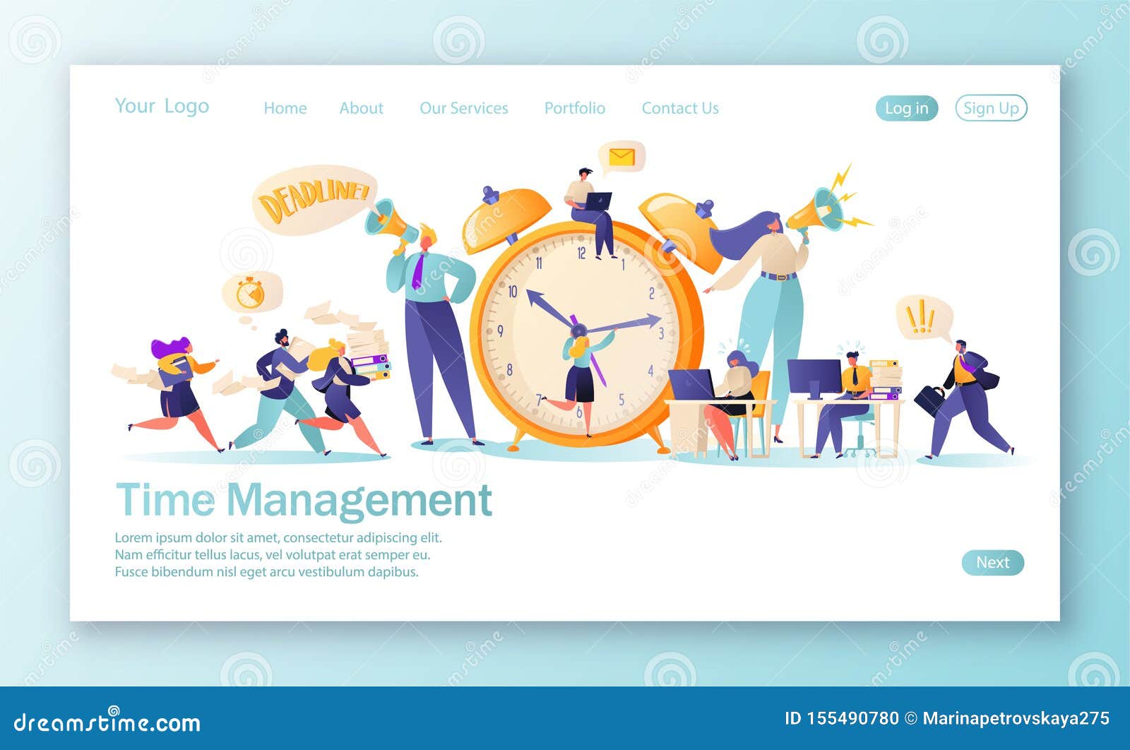 Concept of Landing Page on Time Management Theme. Template for Website ...