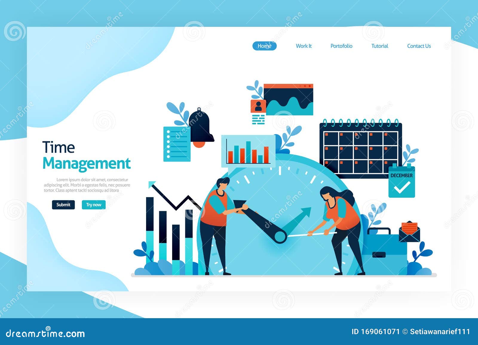 Landing Page of Time Management. Planning, Strategy Control of Time ...