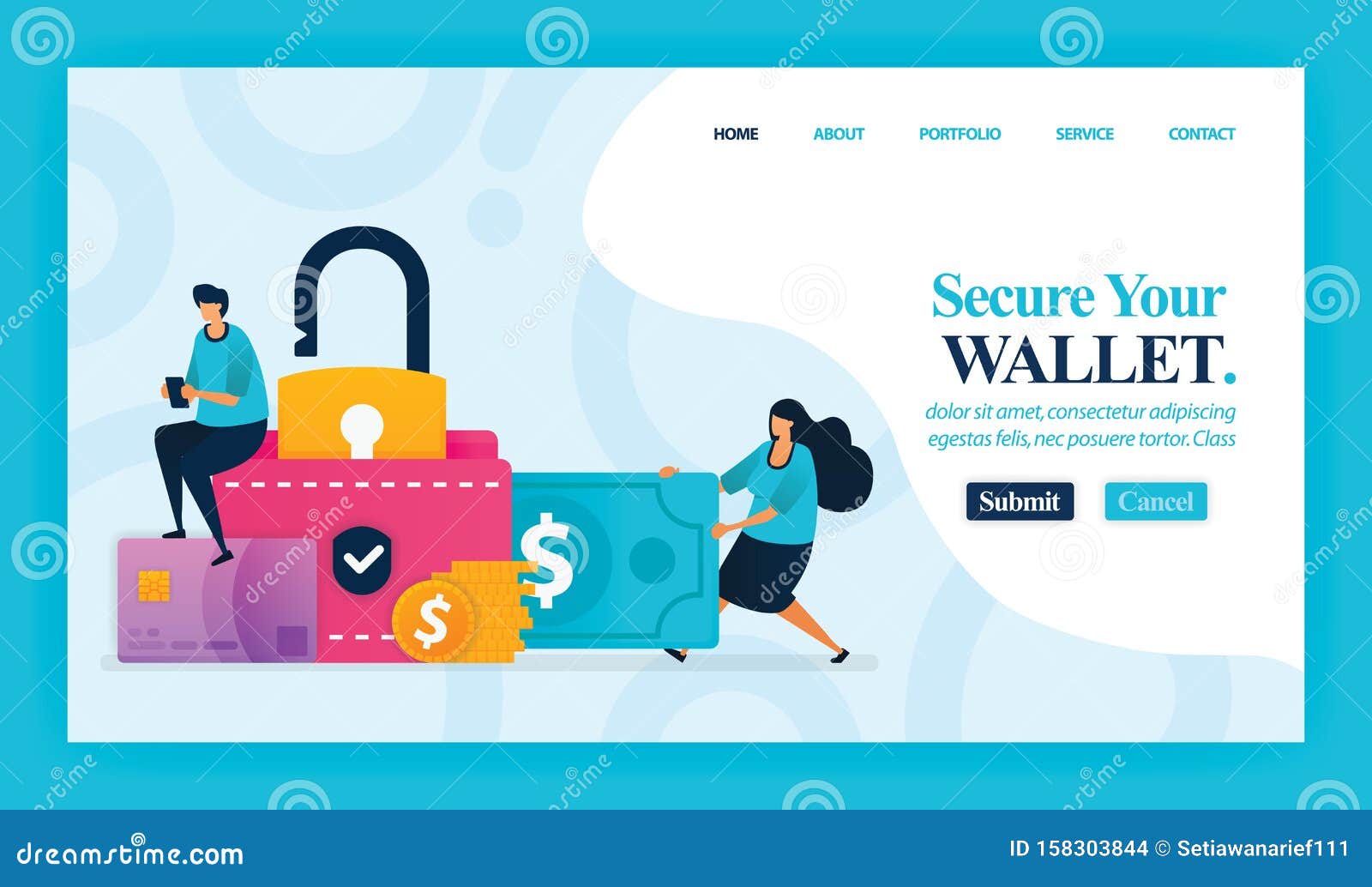 Landing Page Vector Design of Secure Your Wallet. Easy To Edit and ...