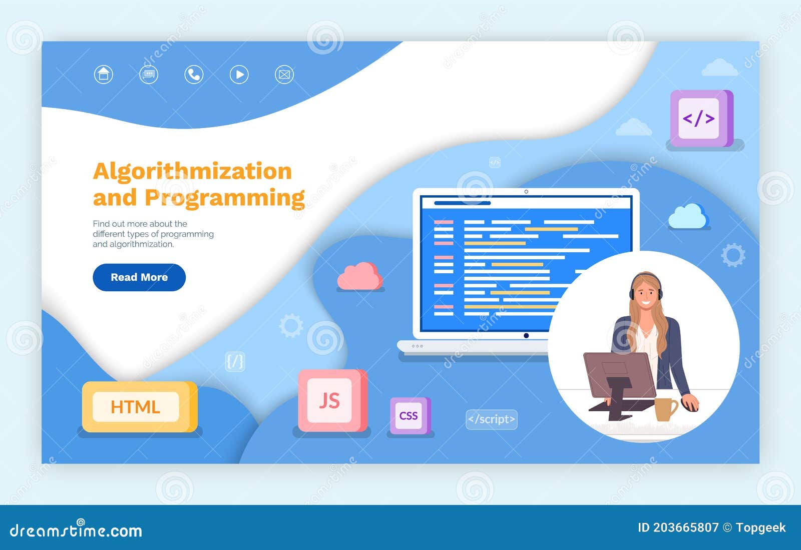 Landing Page Of Website Algorithmization And Programming Html Js Css Script Icons Site 4826