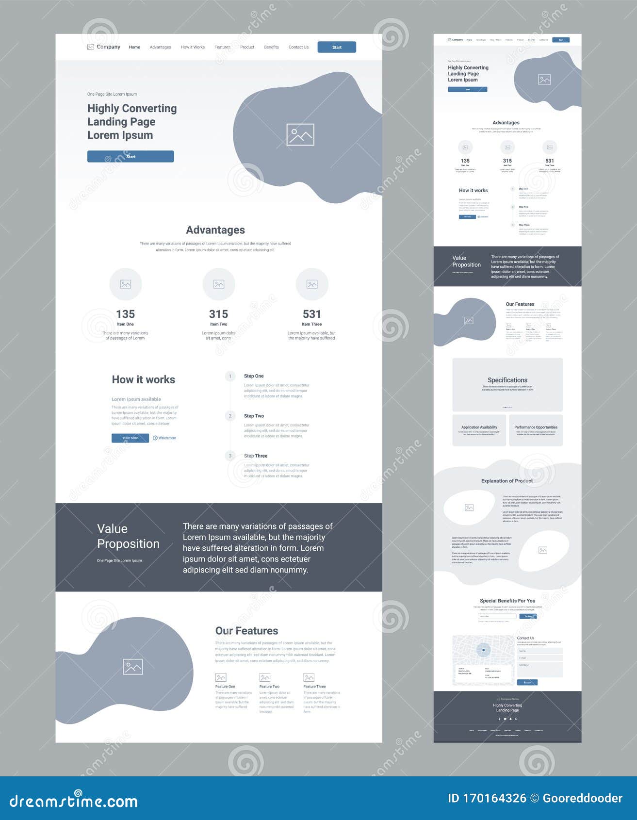 Landing Page Wireframe Design For Business. One Page Website Layout ... Landing Page Wireframe Design For Business. One Page Website Layout ...