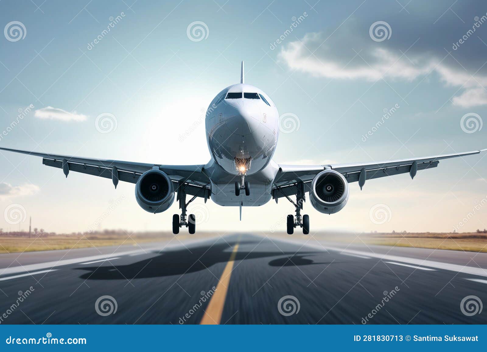 Landing Plane from Front View. Generative AI Stock Illustration ...
