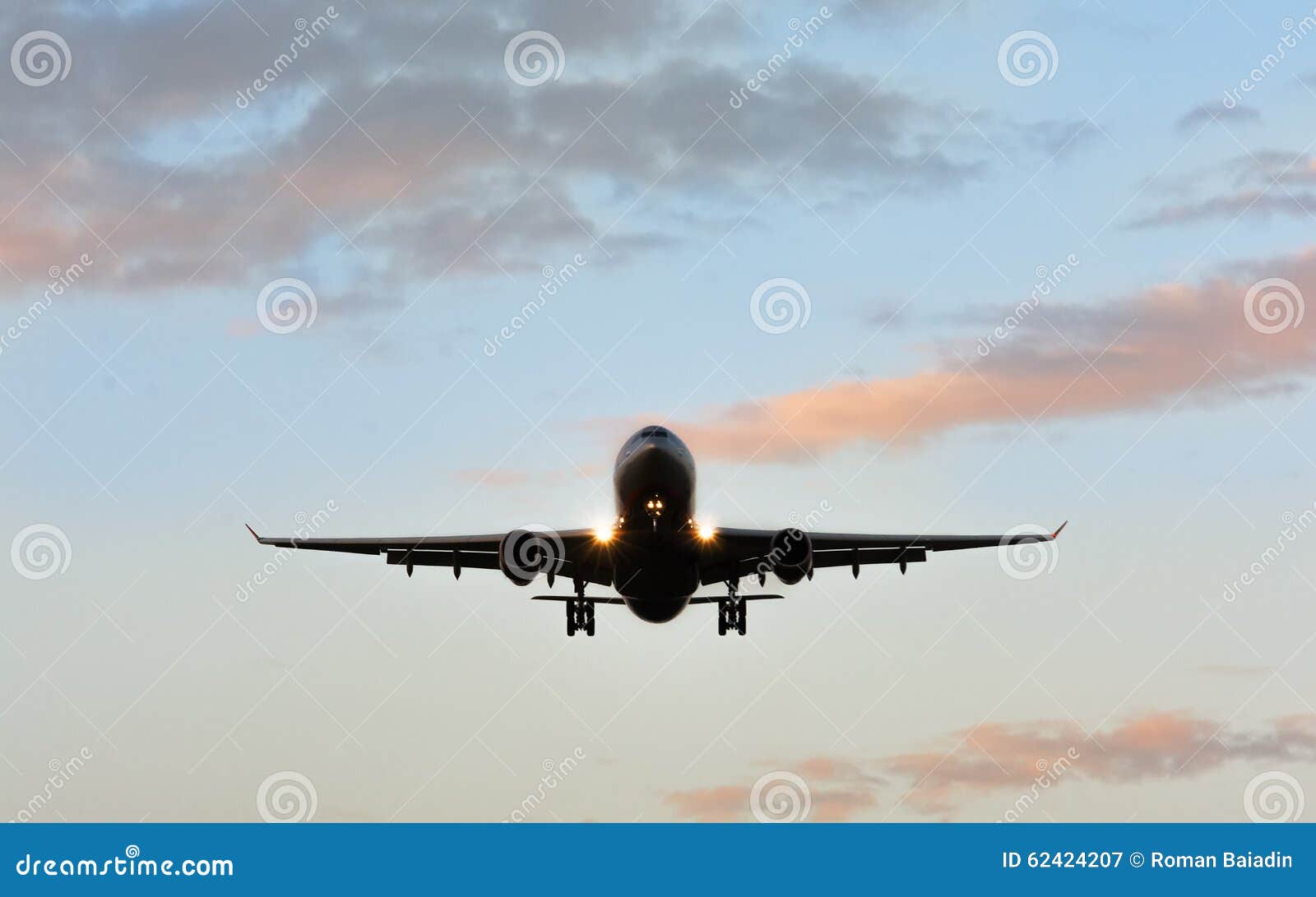 Landing plane. Front view stock image. Image of business - 62424207