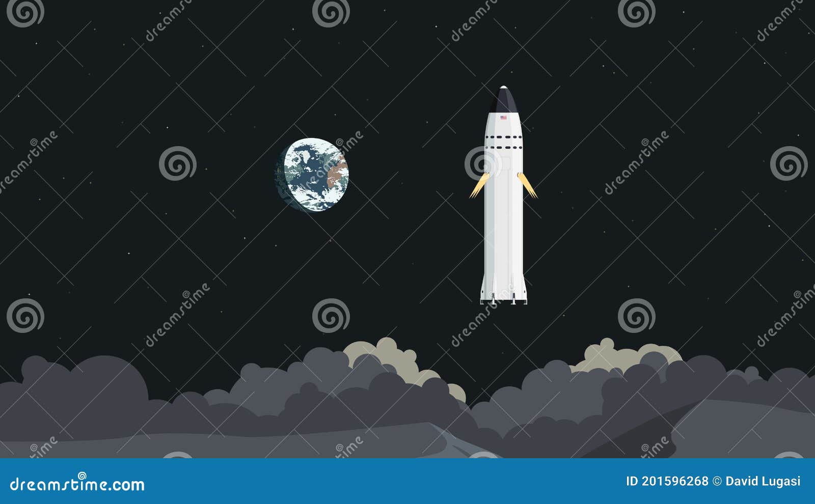 Landing Of The SpaceX Lunar Starship On The Moon Vector Illustration ...