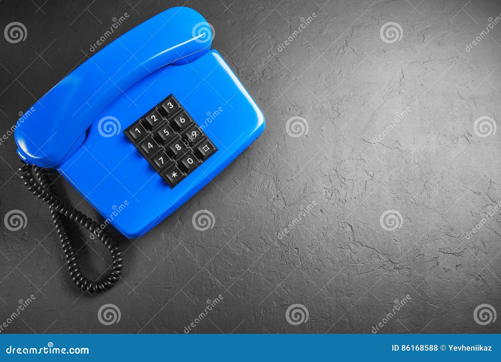 Landline Blue Phone on a Gray Wall Background Stock Photo - Image of ...