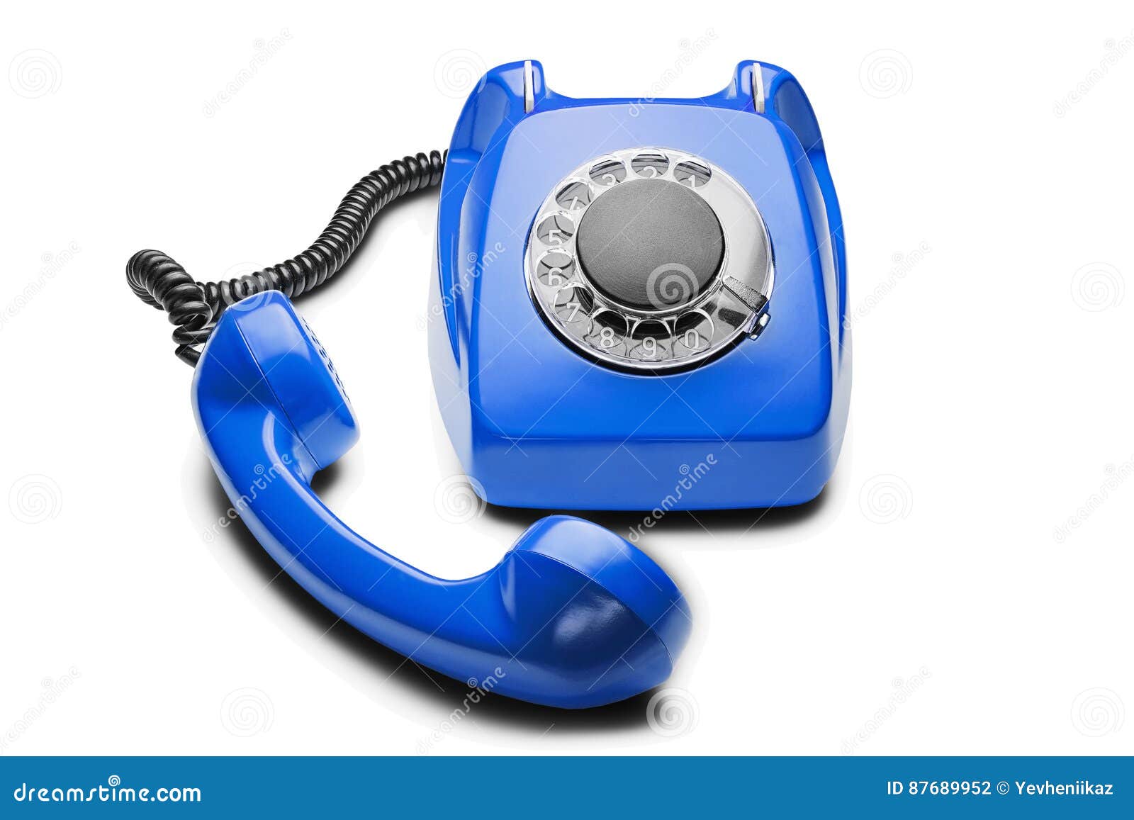 Landline Blue Phone on a Isolated White Background Stock Photo - Image ...