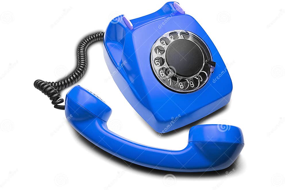 Landline Blue Phone on a White Background Stock Photo - Image of ...