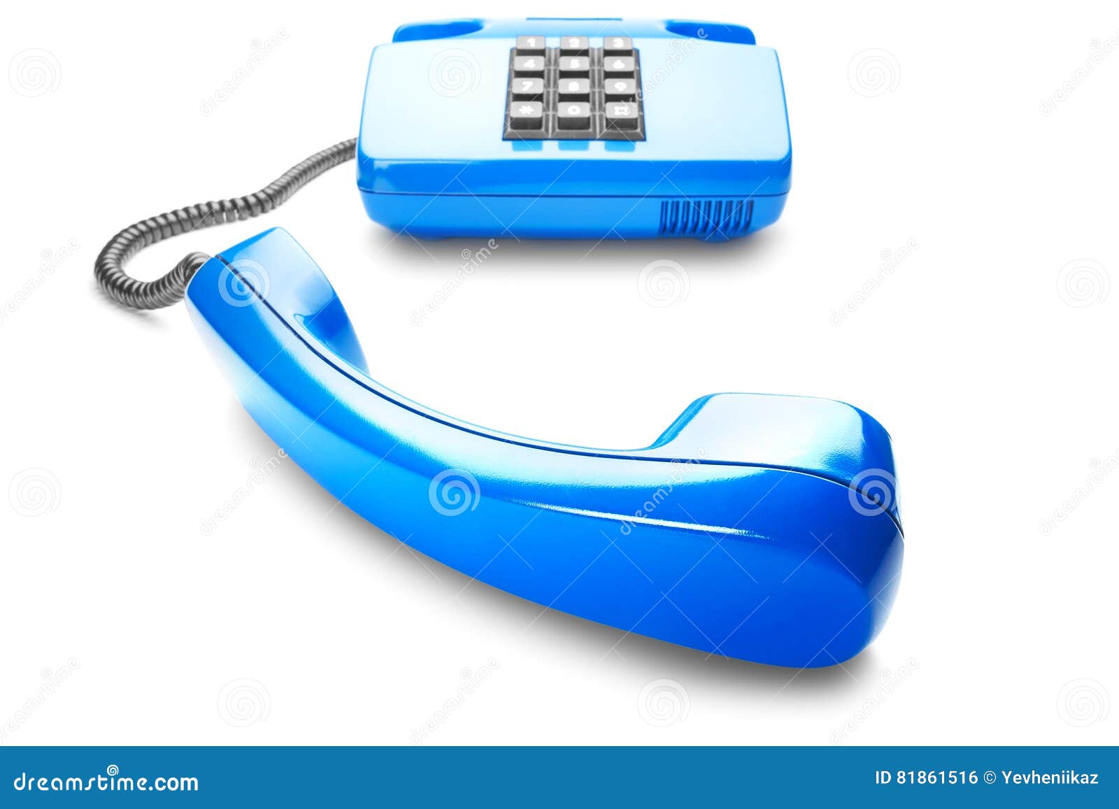 Landline Phone in Blue on Isolated White Background with Shadow Stock ...
