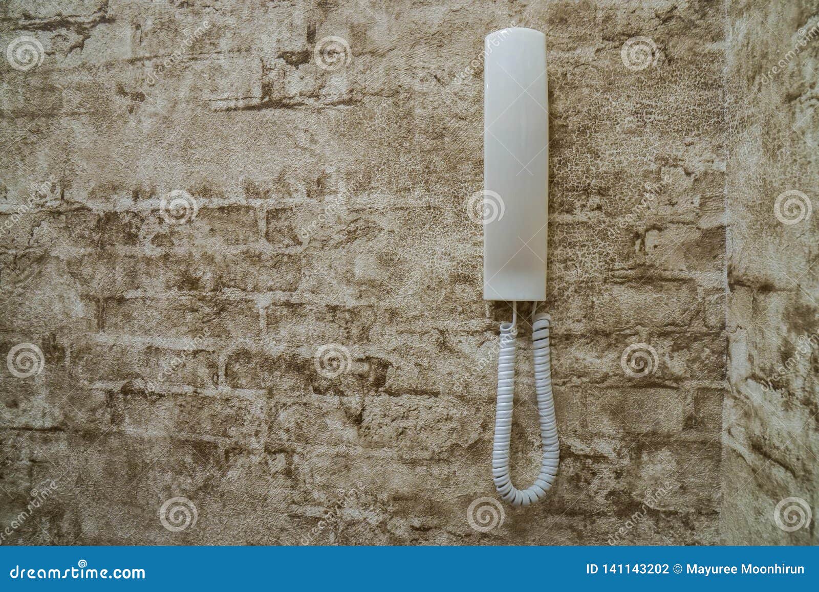 Landline Phone on the Vintage House Wall Stock Photo - Image of handset ...