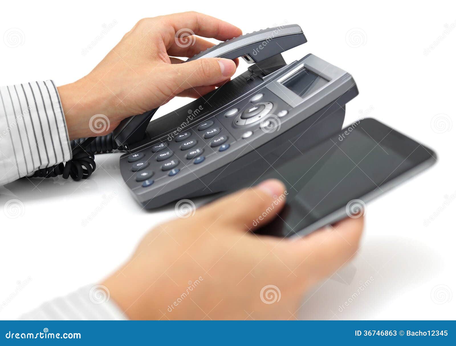 Landline Telephone and Mobile Phone Support Stock Image - Image of ...