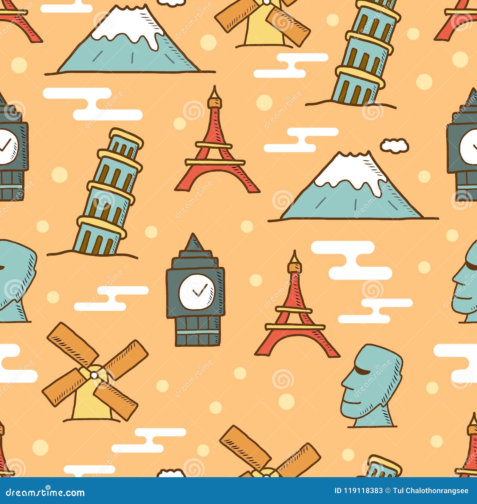 Landmark Doodle Seamless Pattern Stock Vector - Illustration of london ...