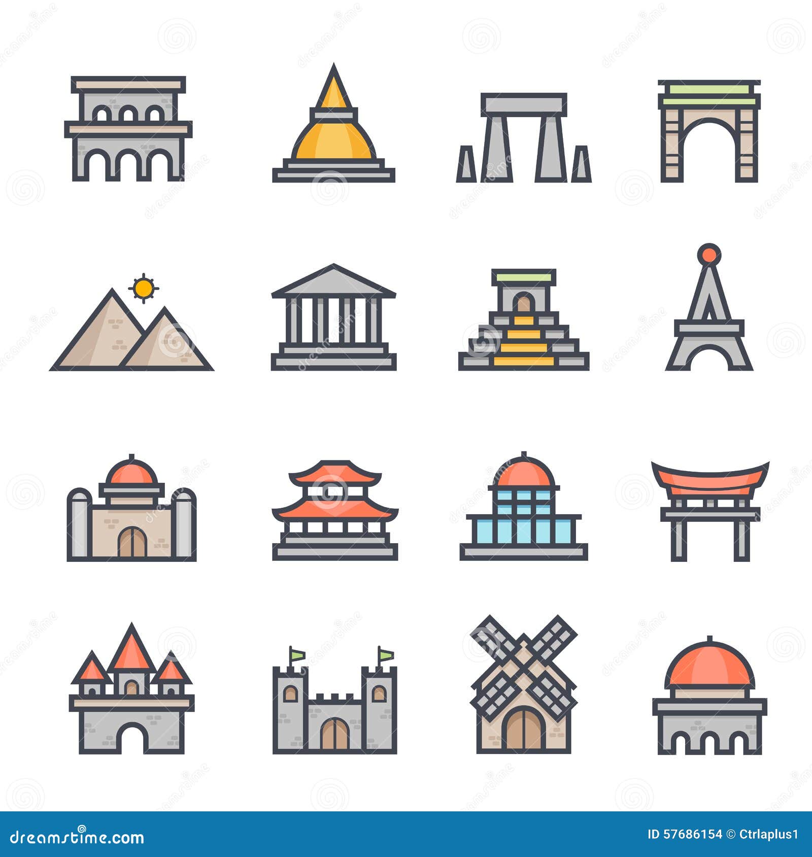 Landmark Icon Bold Stroke With Color Vector Illustration ...