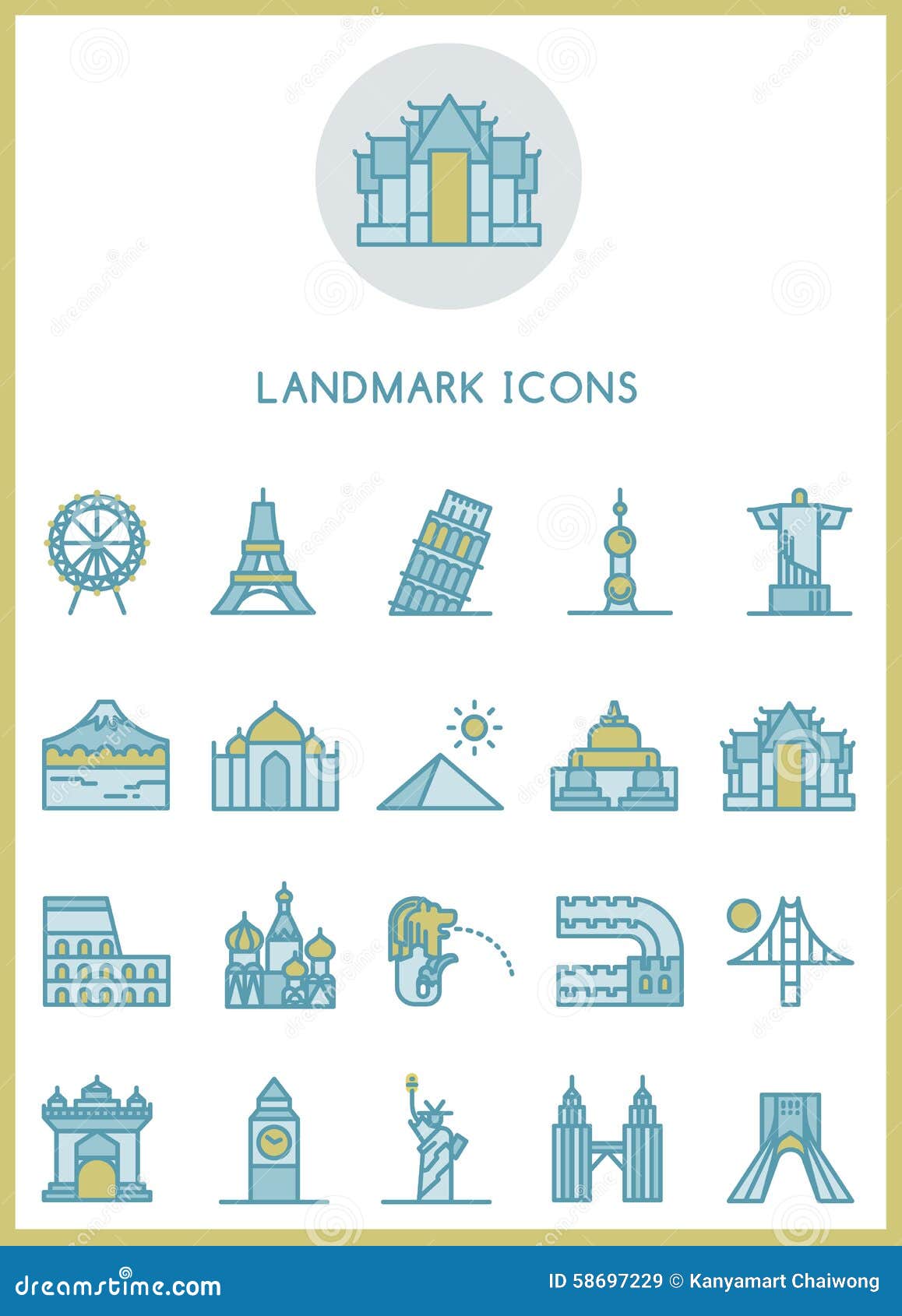 Landmark icons set design stock vector. Illustration of pyramid - 58697229